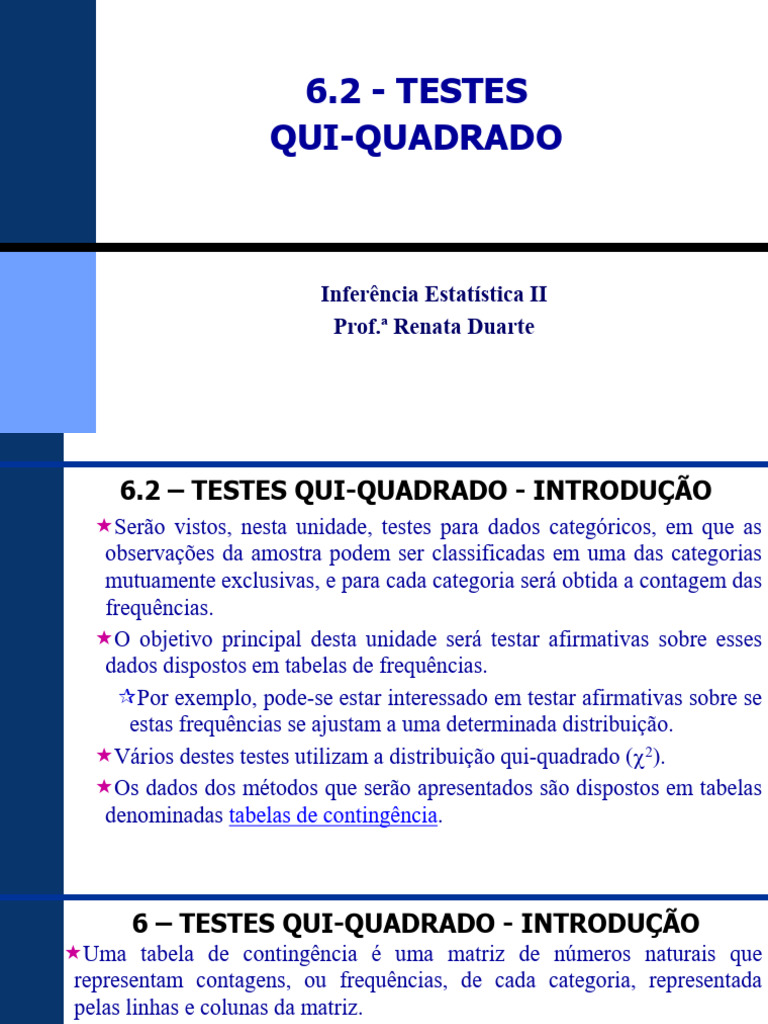 Testes Qui-Quadrado em Estatística Categórica | PDF | Distribuição Qui ...