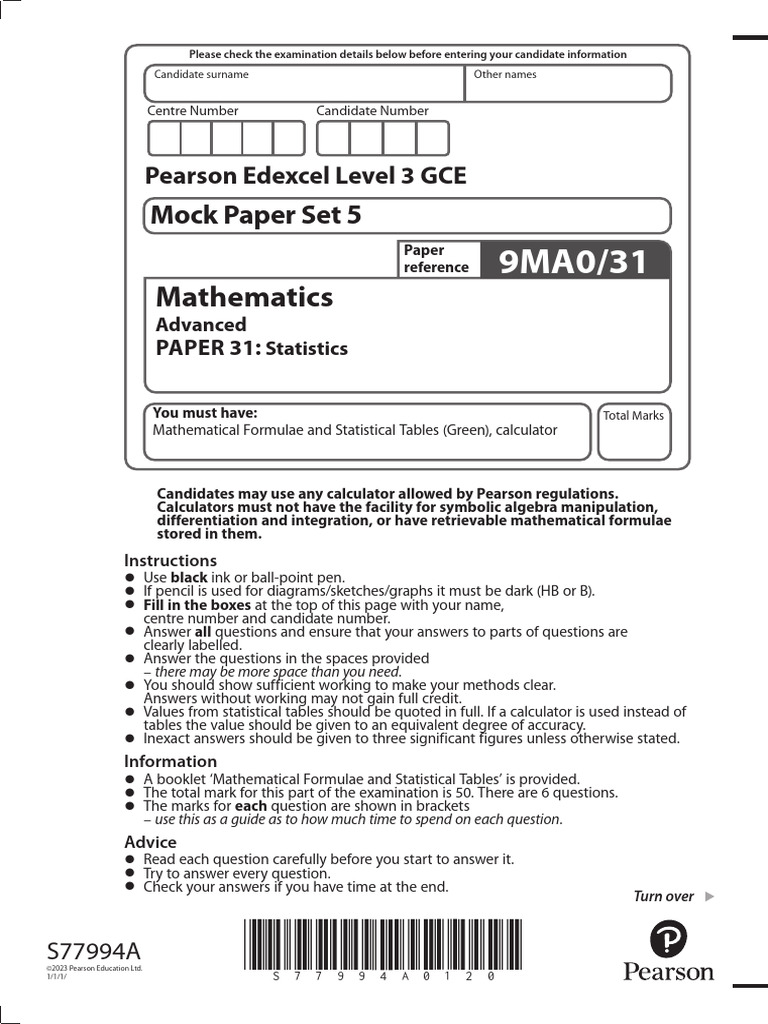 Edexcel A Level Maths Mock Set 5 | PDF | Statistics | Mathematics