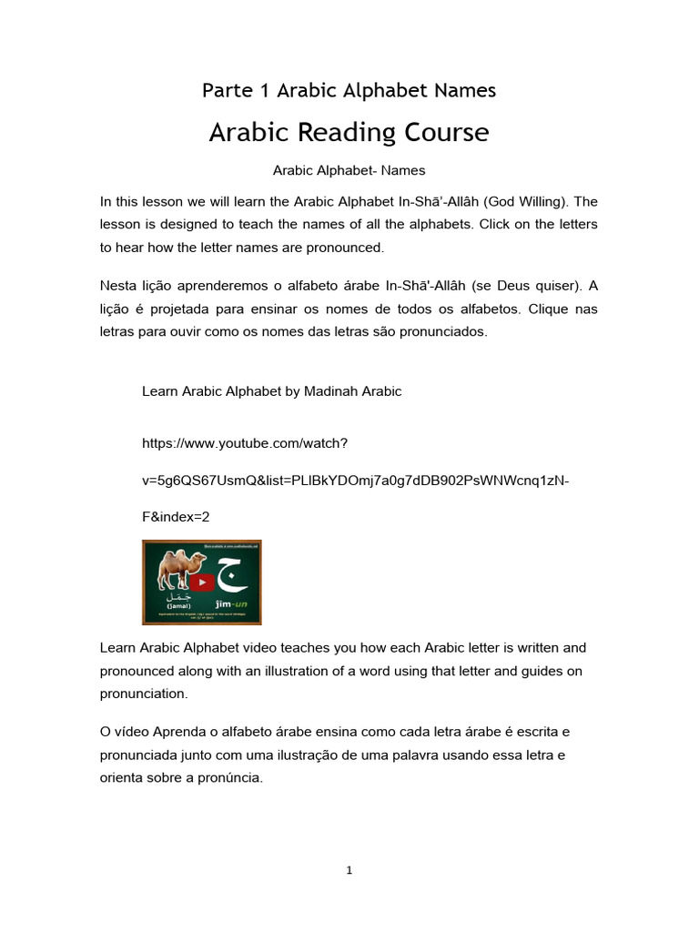 PART 1 Arabic Alphabet Names | Download grátis PDF | Árabe | Idiomas