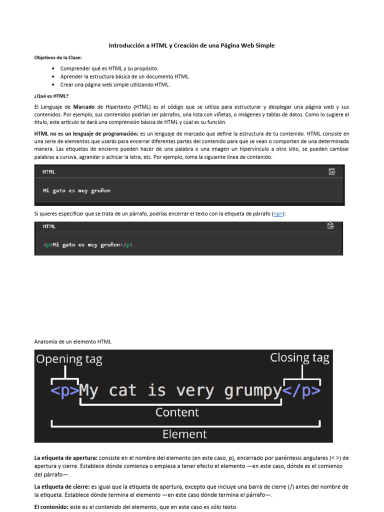 Introducción A HTML y Creación de Una Página Web Simple | Descargar ...