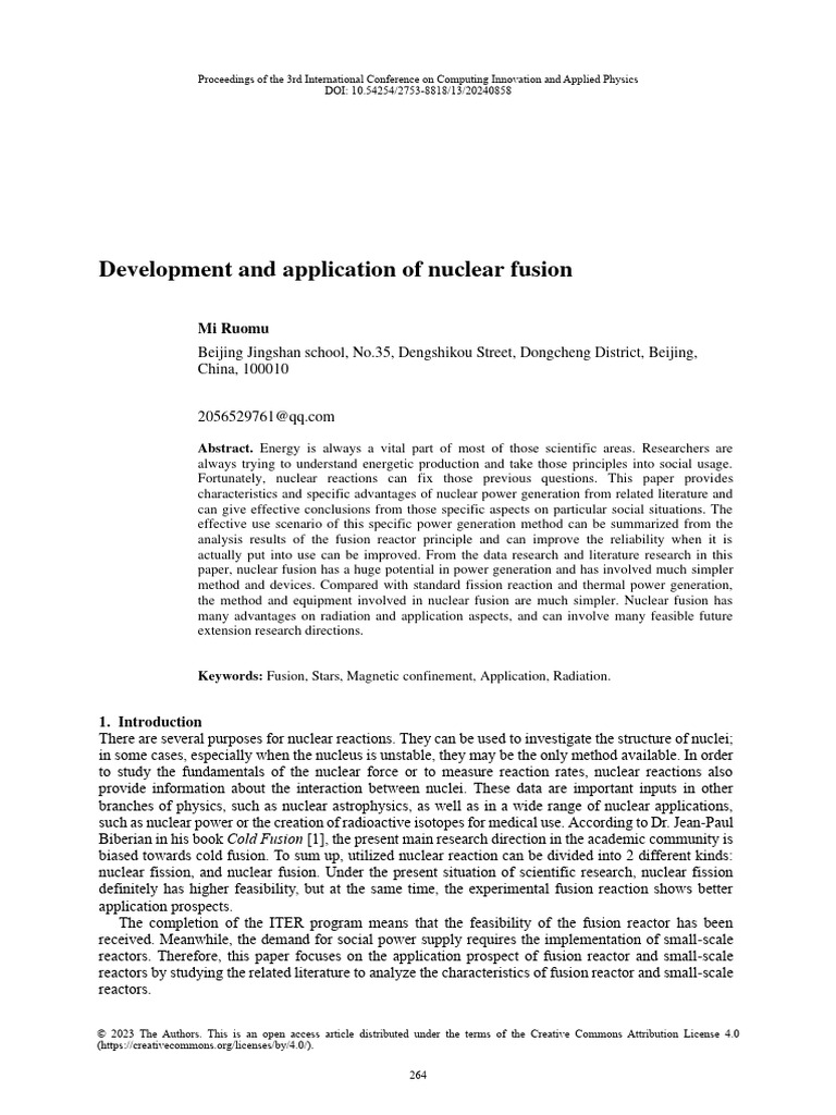 Development and Application of Nuclear Fusion | PDF | Nuclear Fusion ...