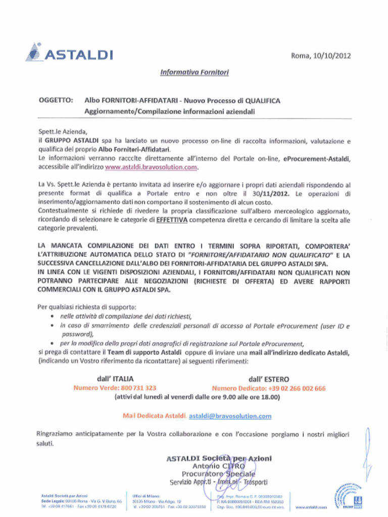 Lettera Informativa Ai Fornitori | PDF