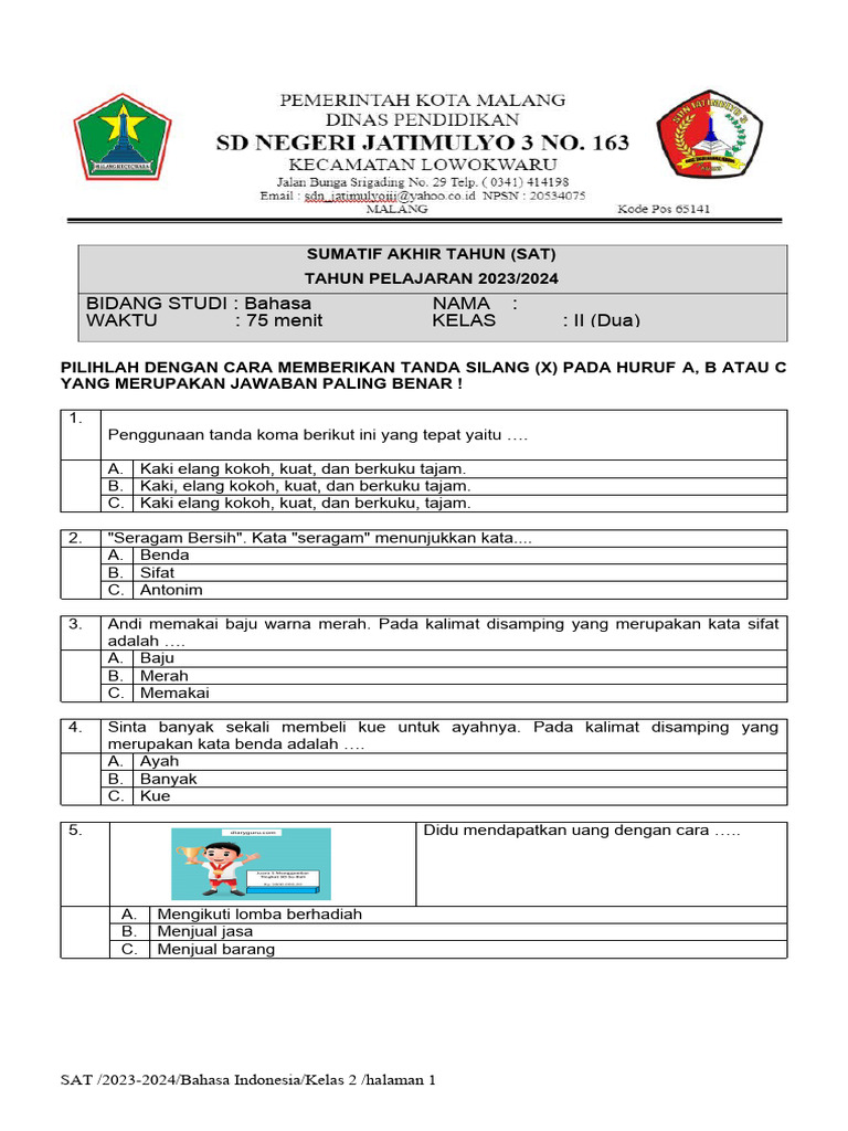 Soal Sat Bi Kelas 2 SMT 2 2023 2024 | PDF