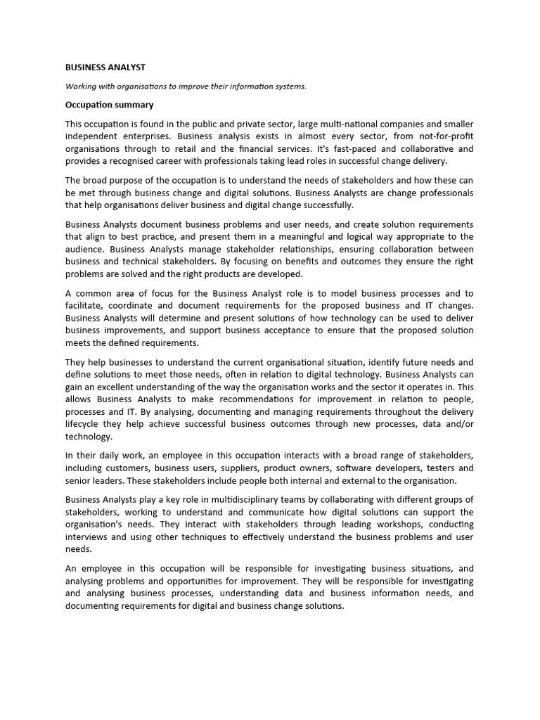 Standards Description Download Free Pdf Business Analysis Digital