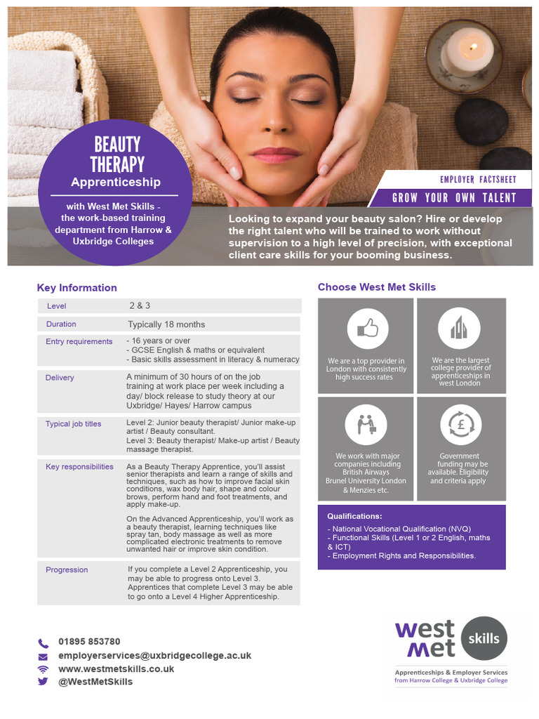 Beauty Therapy Factsheet Employers | PDF | Apprenticeship | Vocational ...