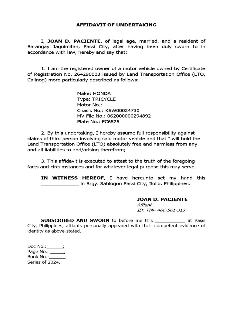 AFFIDAVIT OF UNDERTAKING | PDF