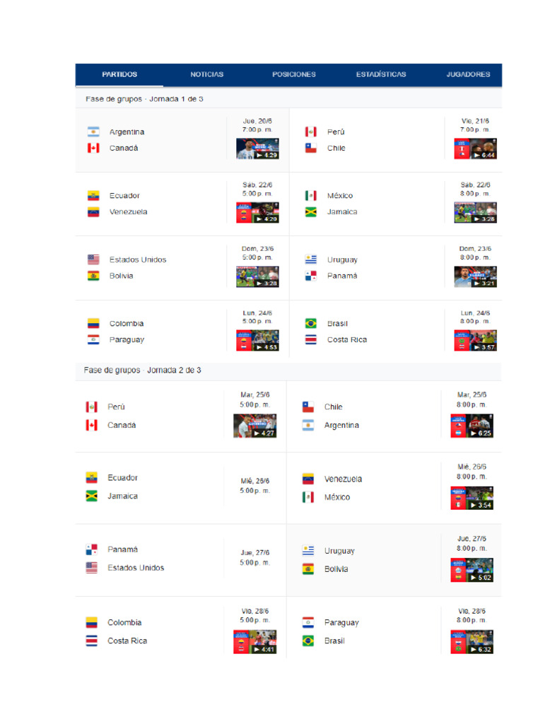 Calendario Copa America 2024 | PDF