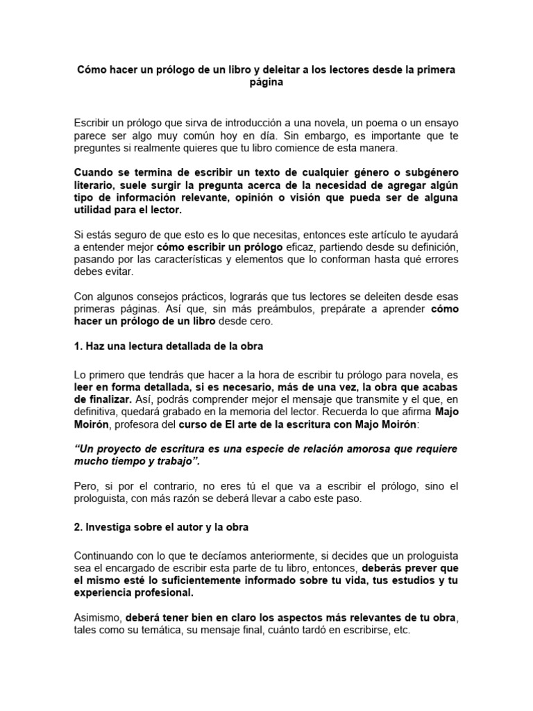 Cómo Escribir un Prólogo Eficaz | PDF | Novelas | Ensayos
