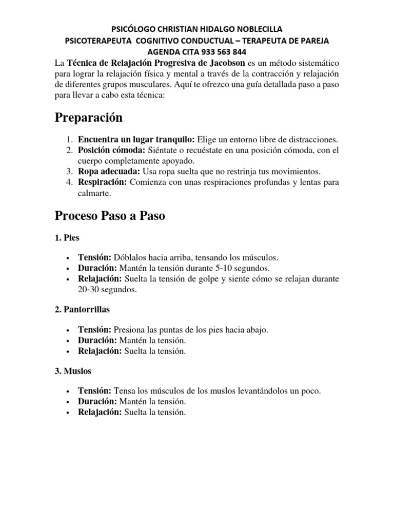 Técnica de Relajación Progresiva JACOBSON | PDF | Músculo