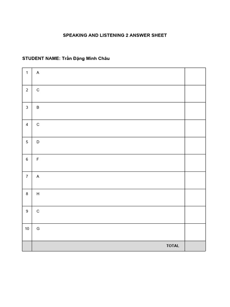 Listening Answer Sheet 2 | PDF