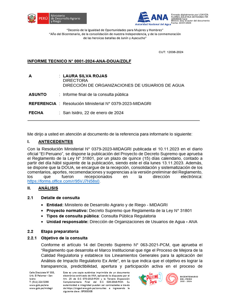 Informe Tecnico N 0001 2024 Ana Doua | Descargar gratis PDF | Perú | Gobierno