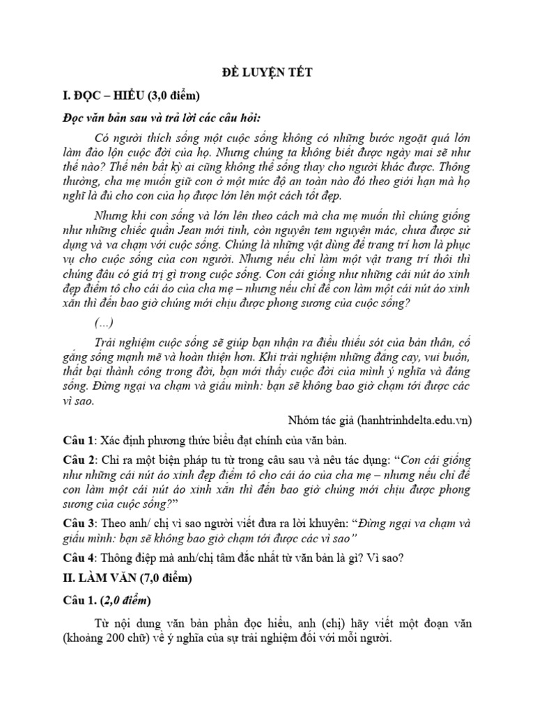 ĐỀ-LUYỆN-TẾT-12A2 | PDF