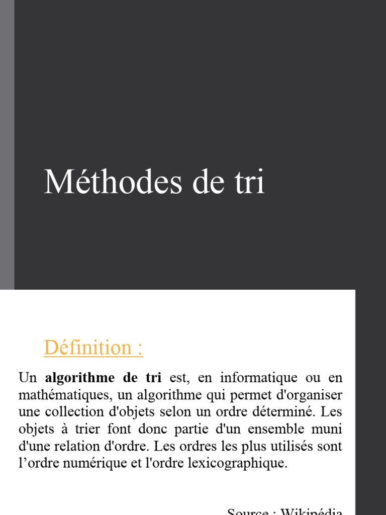 Méthodes de Tri Cours | PDF | Algorithmes et structures de données ...