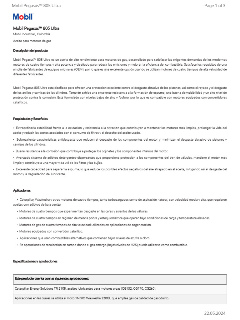 GL-XX-Mobil-Pegasus-805-Ultra (2) | PDF | Motores | Exxon Mobil