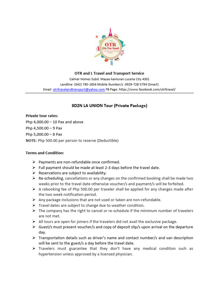3D2N-LA-UNION-Tour-Private-Package | PDF 3D2N-LA-UNION-Tour-Private-Package | PDF
