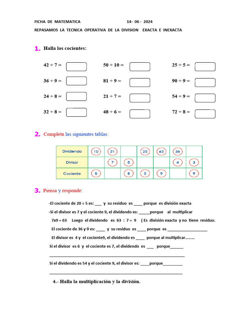 Ficha de Matematica de Repaso | PDF