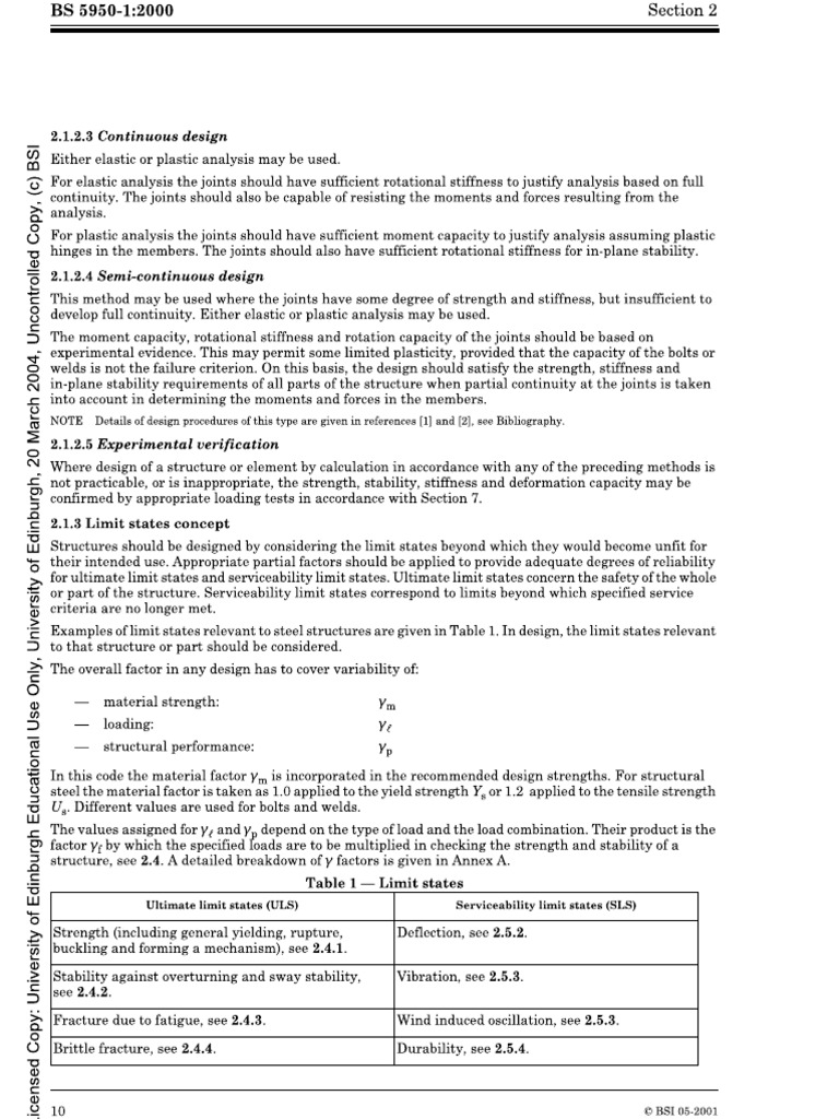 Table 1, BS 5950 | PDF