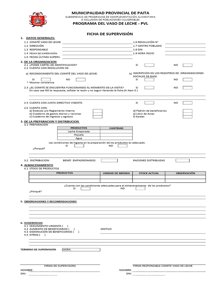 Ficha de Supervisión - PVL | PDF