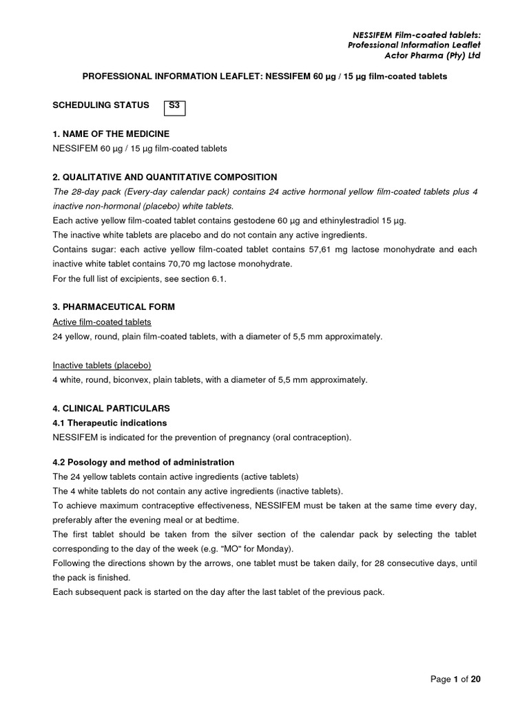 NESSIFEM - Professional Information Leaflet | PDF | Thrombosis | Combined Oral Contraceptive Pill