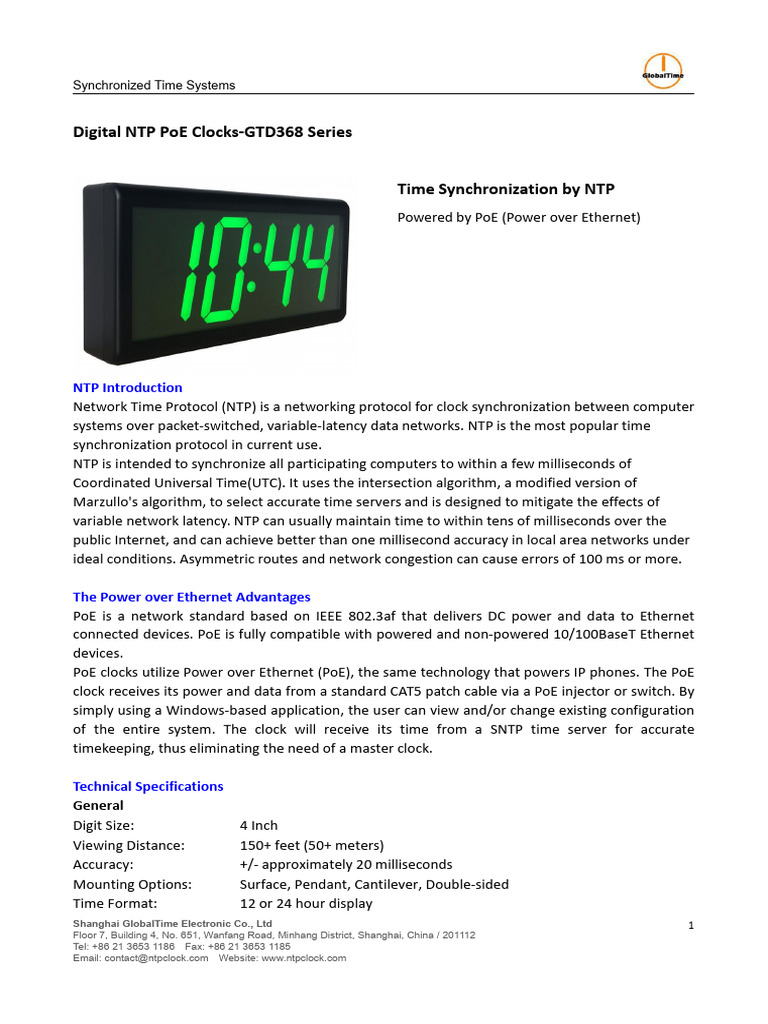 Data Sheet - Digital NTP PoE Clocks-GTD368 Series 2023.7.6 | PDF ...
