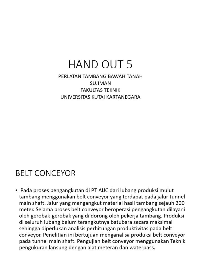 Hand Out 5. Peralatan Tambang Bawah Tanah | PDF | Griya & Taman