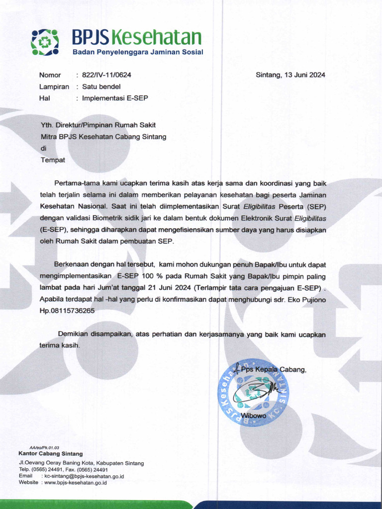 Surat Implementasi ESEP | PDF