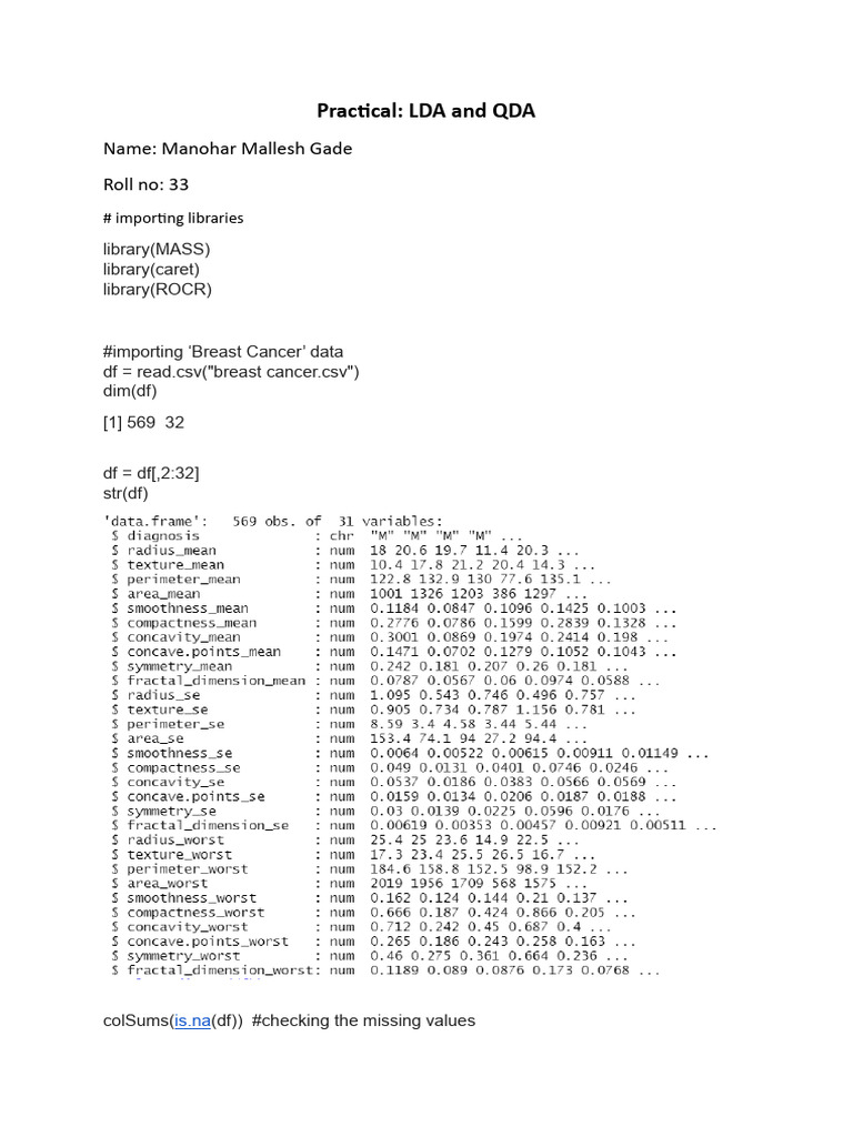 Prac Lda And Qda Pdf Statistical Data Types Data Analysis