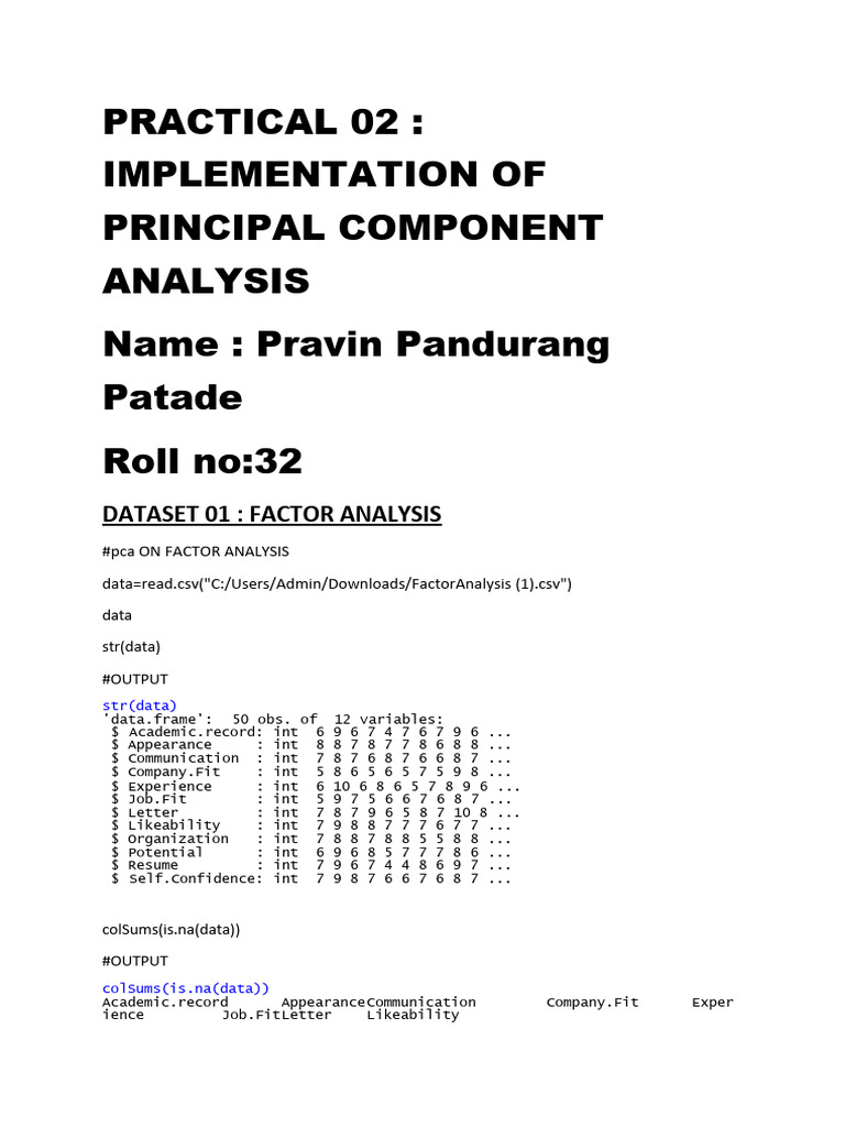 Practical 02 - Pca | PDF | Principal Component Analysis | Factor Analysis