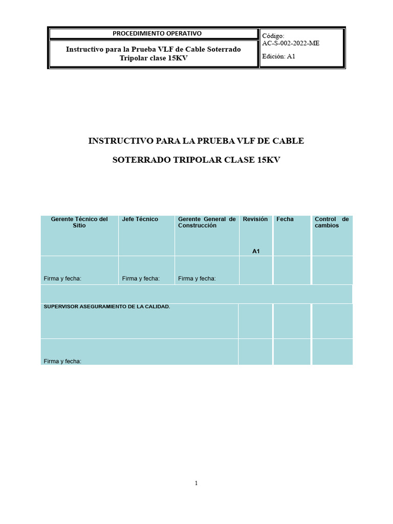 Ac-S-002-2022-Me Procedimiento - Prueba - de - VLF | PDF | Aislador (Electricidad) | Corriente ...