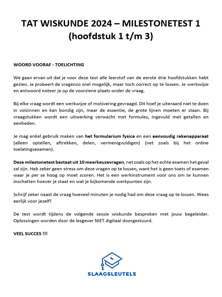 Milestonetest 1 Wiskunde 2024 | PDF