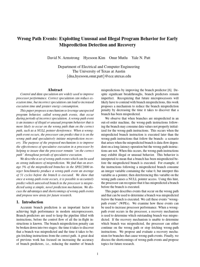 Mutlu Early Misprediction Detection and Recovery | PDF | Pointer (Computer Programming ...