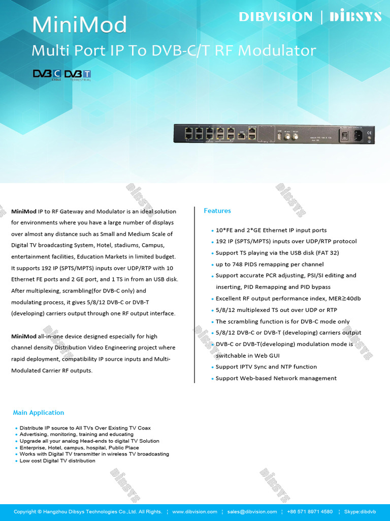 MiniMod Multi Port IP To DVB-C DVB-T RF Modulator | PDF | Modulation | Data Transmission