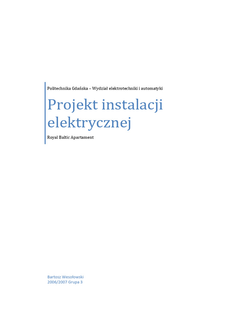 Projekt Instalacji Elektrycznej Wesołowski - Wersja Do Druku | PDF