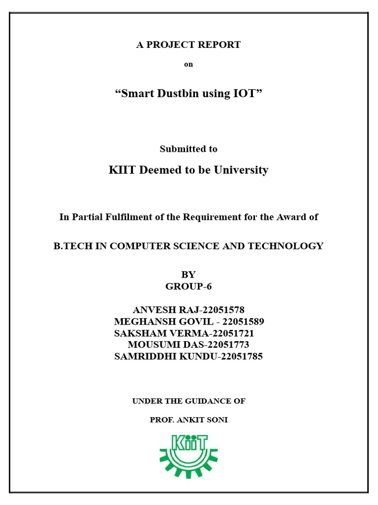 Smart Dustbin report Group-6 | PDF | Internet Of Things | Waste Management