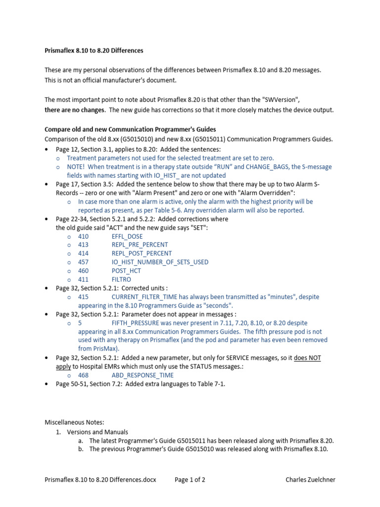 Prismaflex 8.10 To 8.20 Differences | PDF | Computer Engineering | Computer Programming
