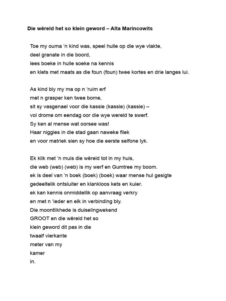Die Wereld Het So Klein Geword | PDF
