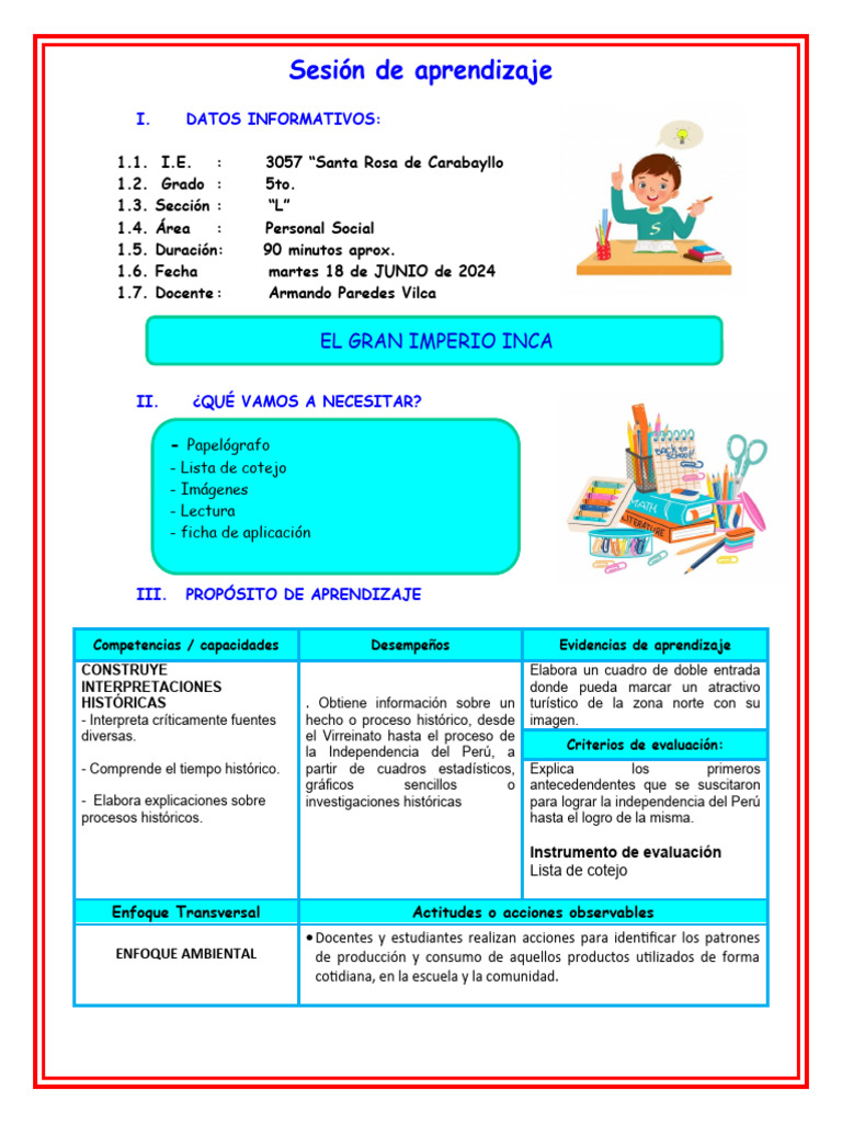 El Gran Imperio Inca. Personal Social | PDF | Imperio Inca | Perú