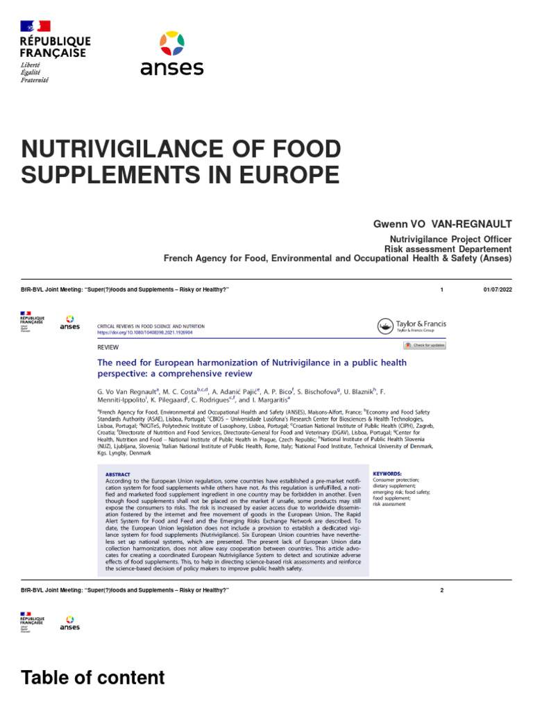 Nutrivigilance of Food Supplements in Europe | PDF | Dietary ...