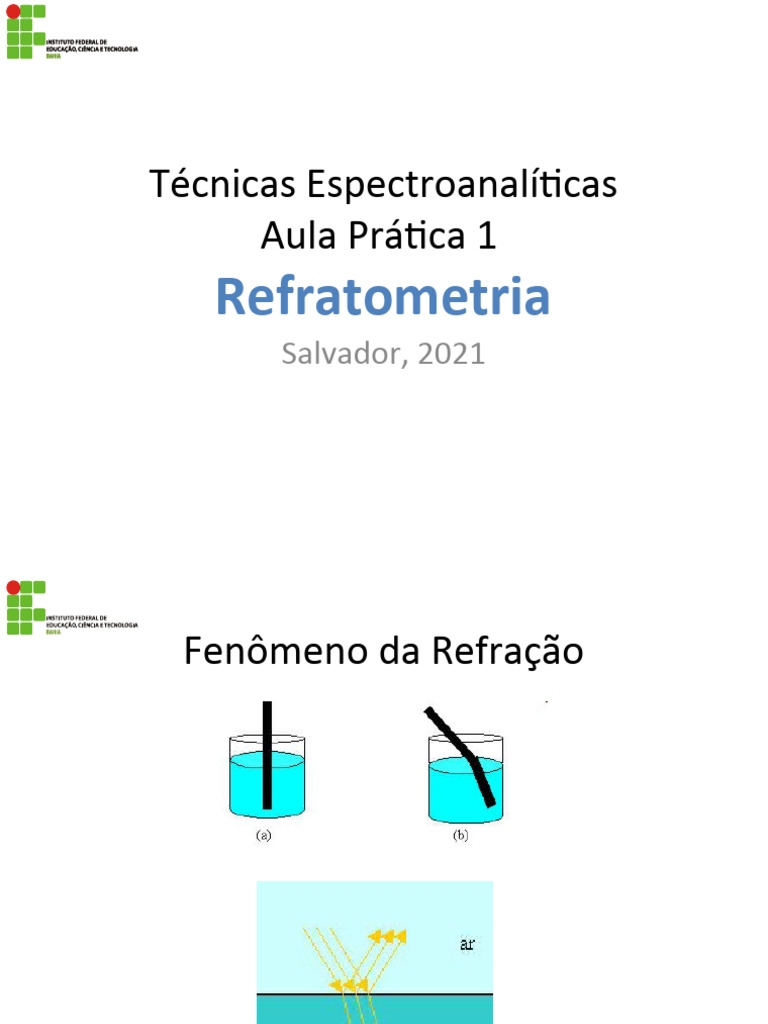 Aula Prática 1 Refratometria 2021 | PDF | Refração | Fenômenos físicos