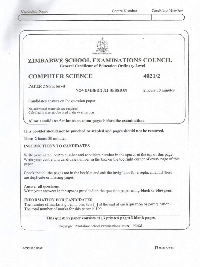 2021 Paper 2 - ZIMSEC Olevel | PDF