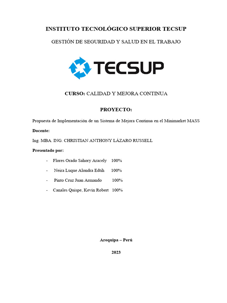 Formato 3 - Modelo Del Informe de Proyecto Final Calidad y Mejora Continua 2024-1 | Descargar ...