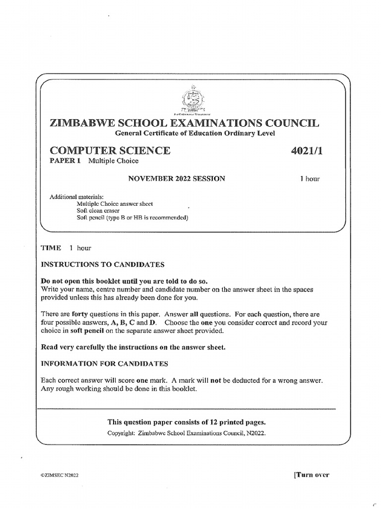 2022 Paper ZIMSEC | PDF
