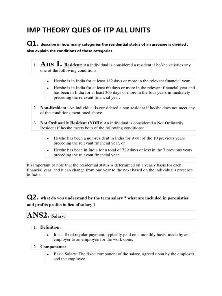 Imp Theory Ques of Itp All Units | Download Free PDF | Capital Gain | Capital Gains Tax