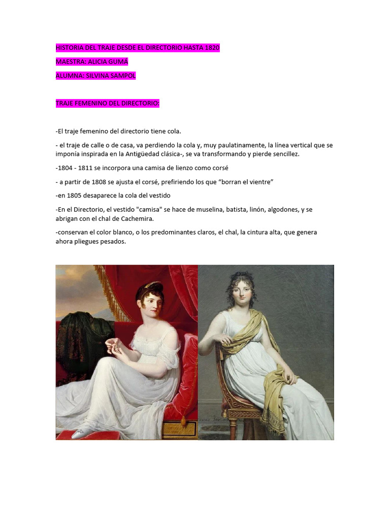 Historia Del Traje Desde El Directorio Hasta 1820 Silvina Sampol PDF ...