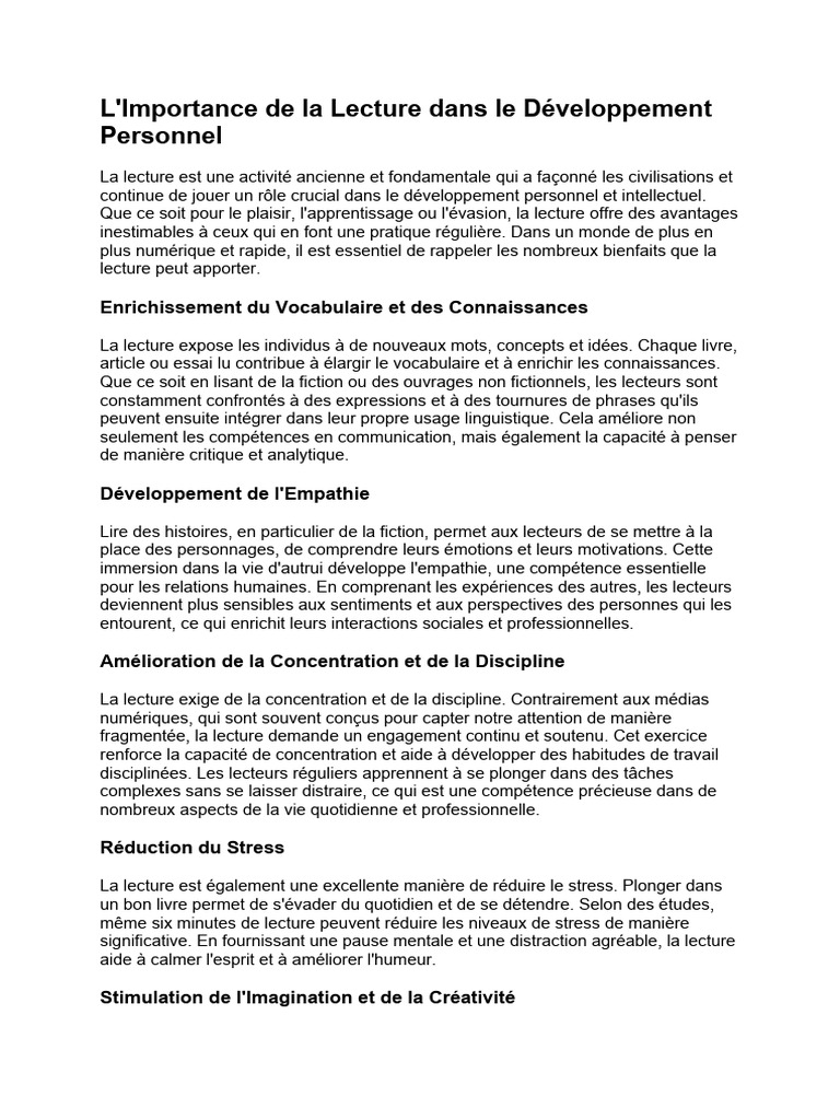 Importance de la Lecture pour Épanouir | PDF | Développement personnel ...