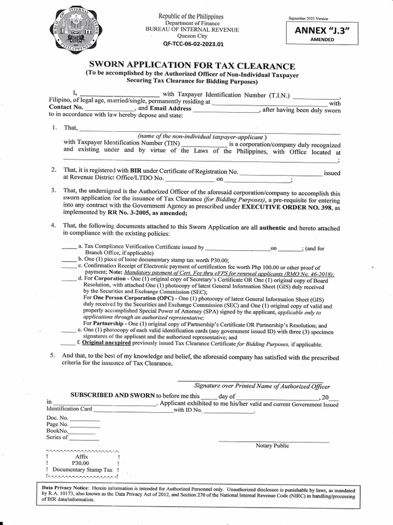 Annex J.3 Amended - Sworn Application (TCBP - NI) | PDF
