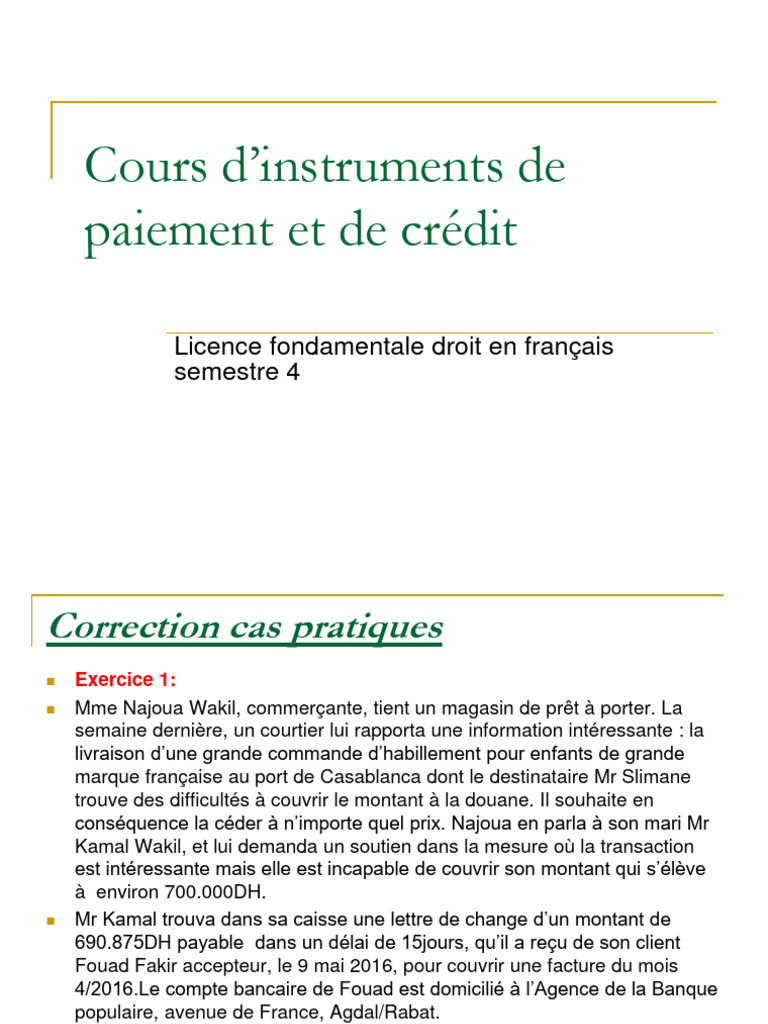 Instruments de paiement et lettres de change | PDF | Effet de commerce ...