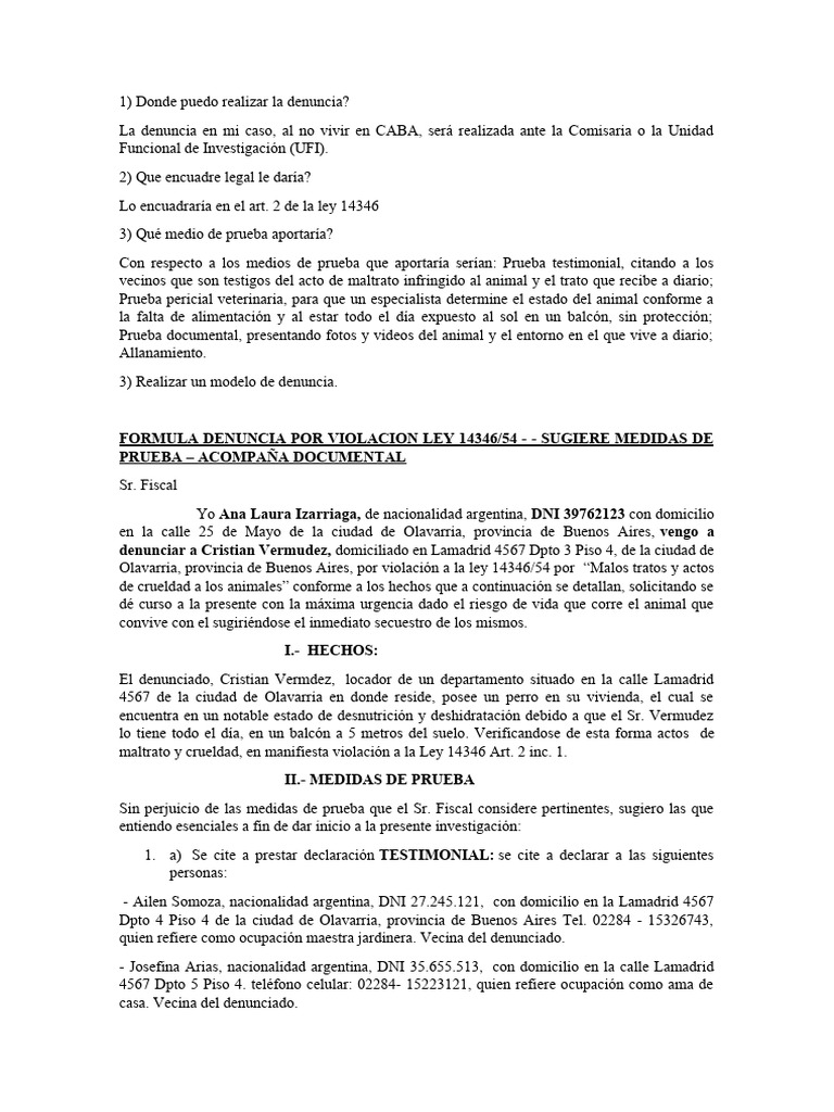 Ejmeplo de Caso Animal Abandonado y Modelo de Denuncia 2 | Descargar ...