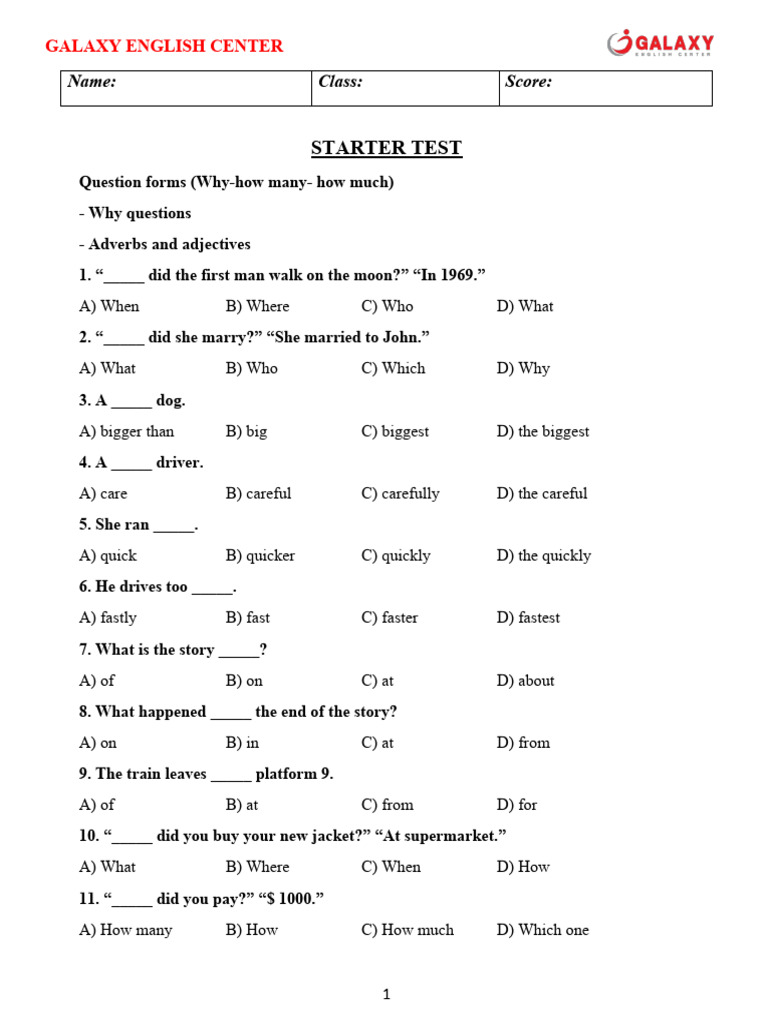 Starter Test 15 | PDF