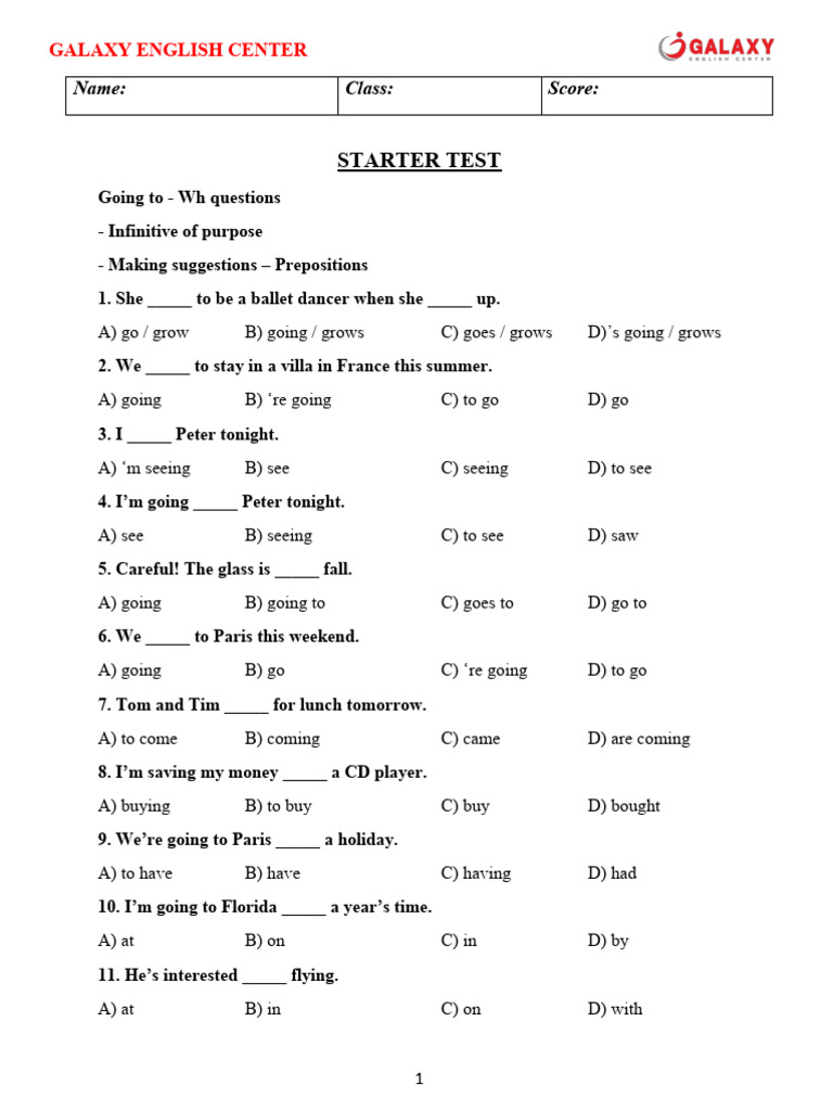 Starter Test 14 | PDF